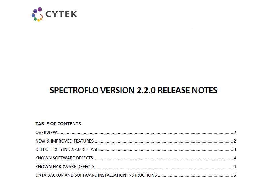 SpectroFlo v2.2 Software Release Notes | Cytek Biosciences