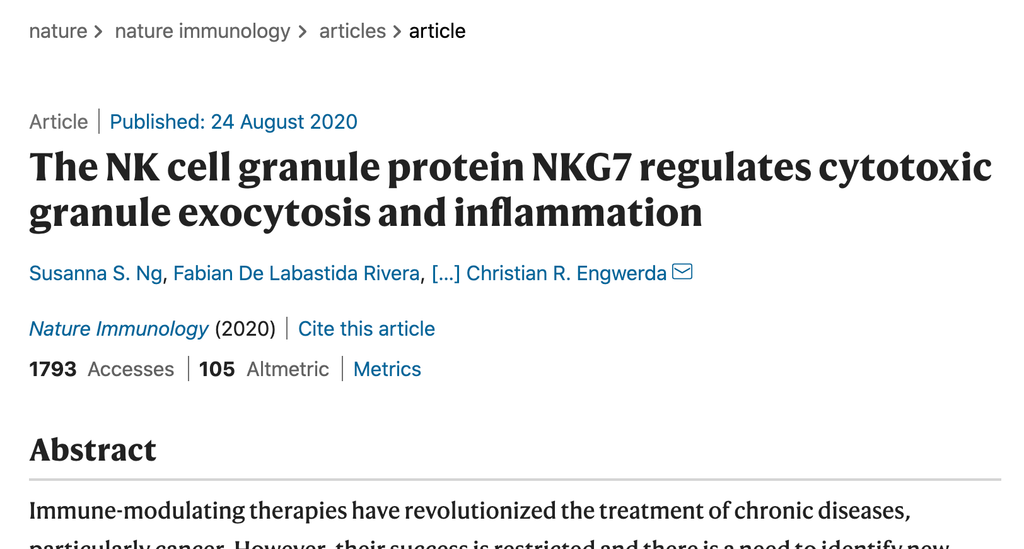 The NK cell granule protein NKG7 regulates cytotoxic granule exocytosi ...