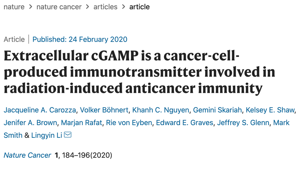 Extracellular cGAMP is a cancer-cell-produced immunotransmitter involv ...