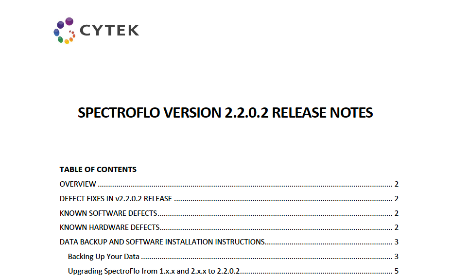 SpectroFlo v2.2.0.2 Software Release Notes | Cytek Biosciences