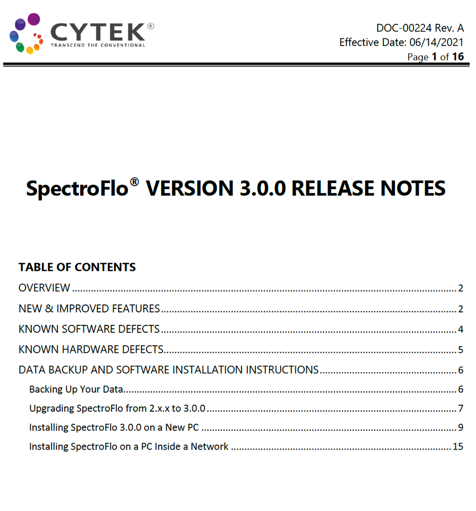 SpectroFlo v3.0 Software Release Notes | Cytek Biosciences