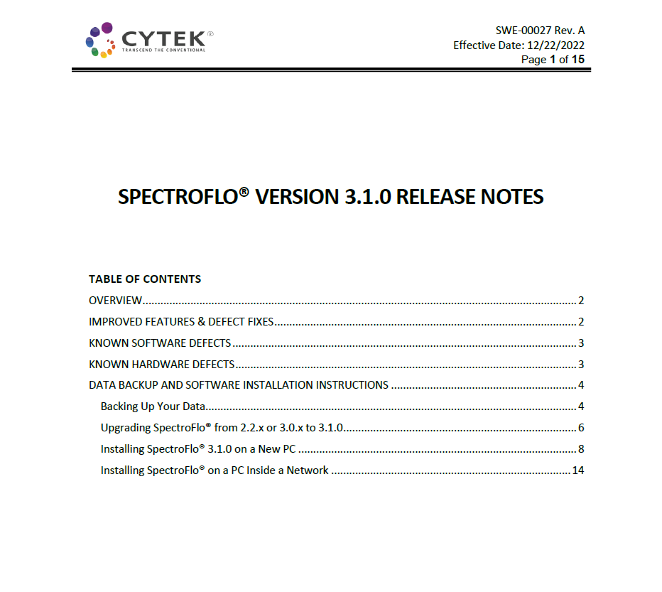SpectroFlo v3.1 Software Release Notes | Cytek Biosciences