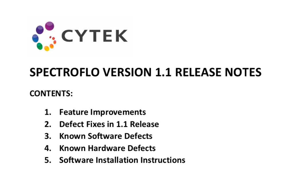 SpectroFlo v1.1 Software Release Notes | Cytek Biosciences